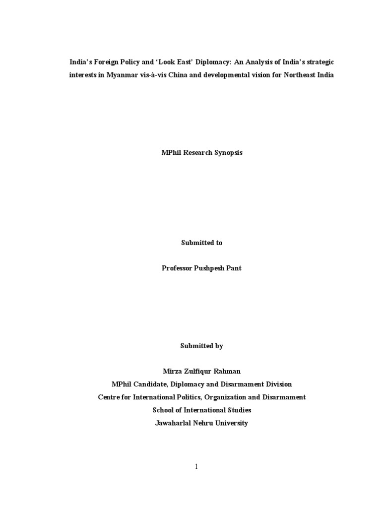 Mirza Zulfiqur Rahman - MPhil Synopsis | PDF | Myanmar | China