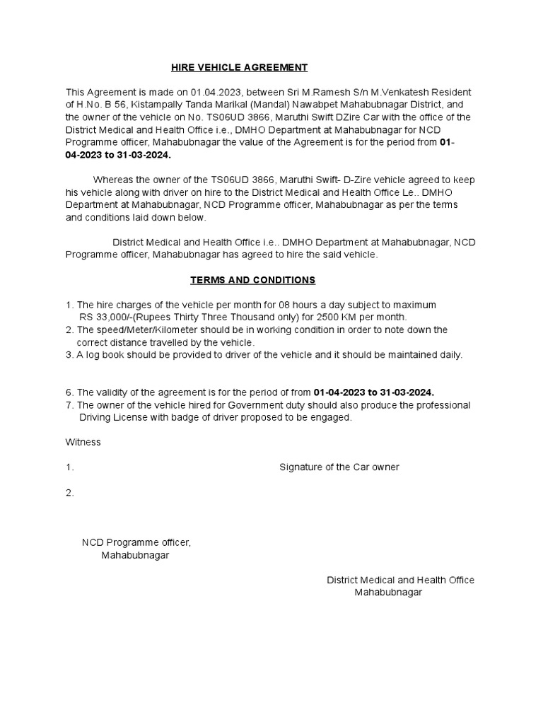 Hire Vehicle Agreement | PDF