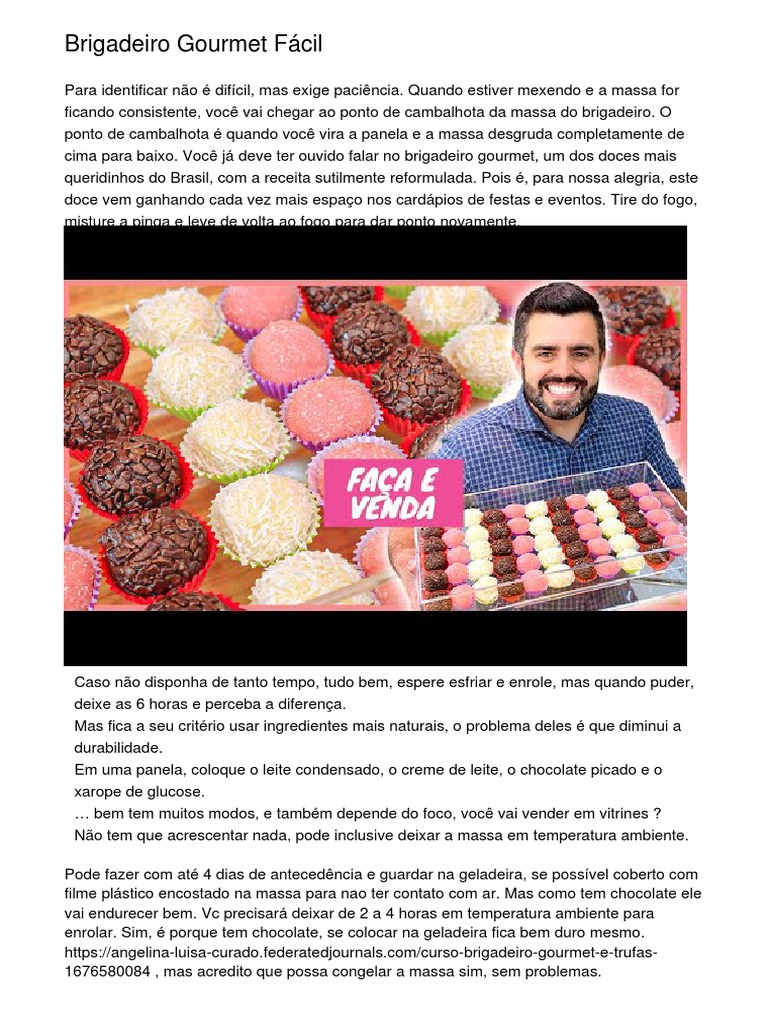 Aprenda A Fazer Brigadeiro Gourmet E Ganhar Uma Renda Extra Folha de ...