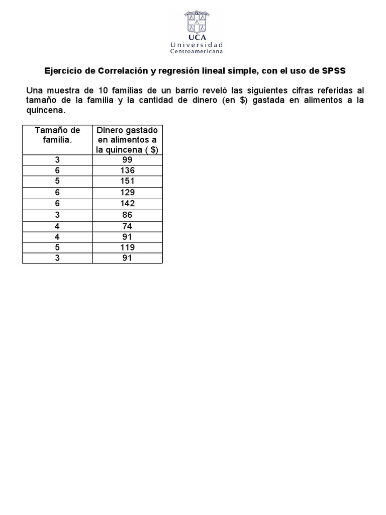 1 - Ejercicio de Correlación y Regresión Lineal Simple, Con El Uso de SPSS | PDF | Análisis de ...