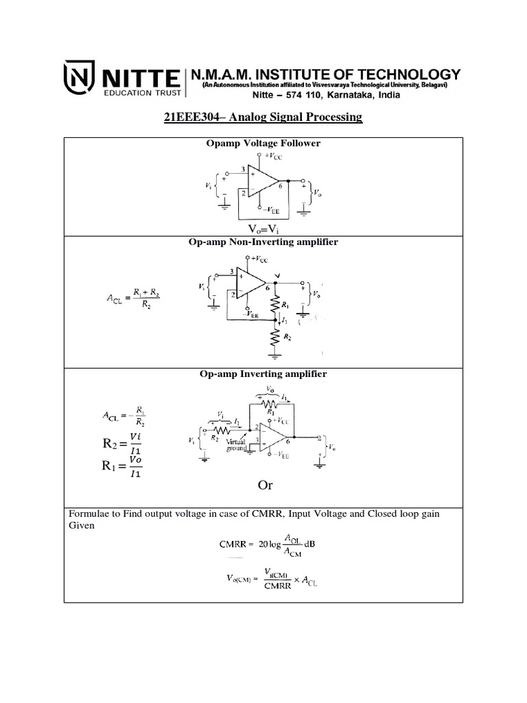 Op-amp Analog Signal Processing Circuits & Formulas | PDF | Operational ...