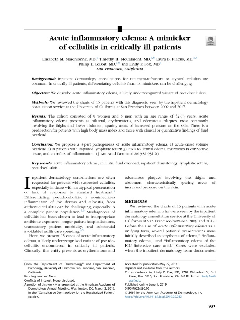 Acute Inflammatory Edema: A Mimicker of Cellulitis in Critically Ill ...