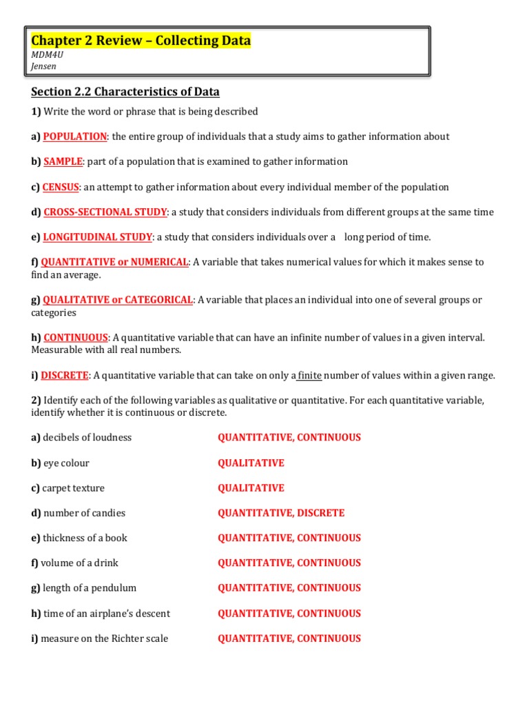 Chapter 2 Review - Collecting Data SOLUTIONS | PDF | Sampling (Statistics) | Survey Methodology