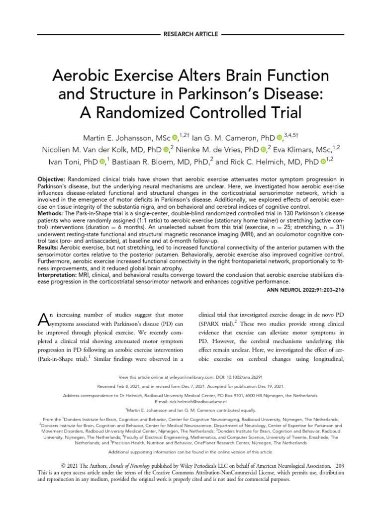 5 - Aerobic Exercise Alters Brain Function and Structure in Parkinson's ... 5 - Aerobic Exercise Alters Brain Function and Structure in Parkinson's ...