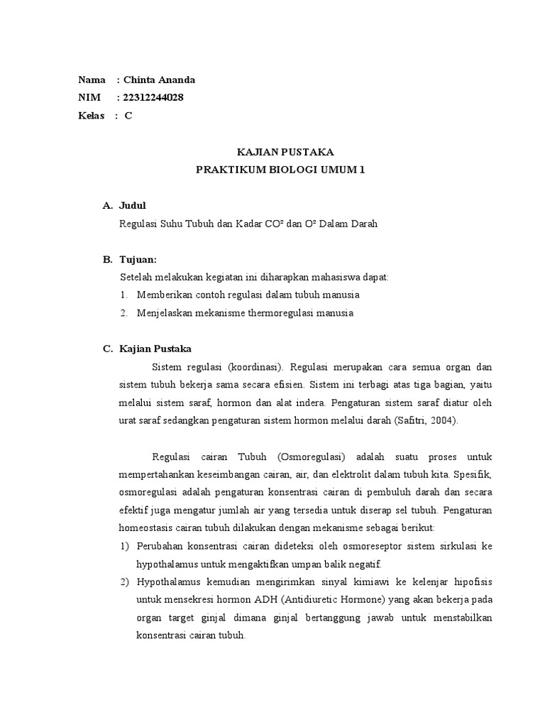 Kajian Pustaka Regulasi Suhu Tubuh Dan Kadar CO2 Dan O2 Dalam Darah | PDF | Kesehatan Holistik