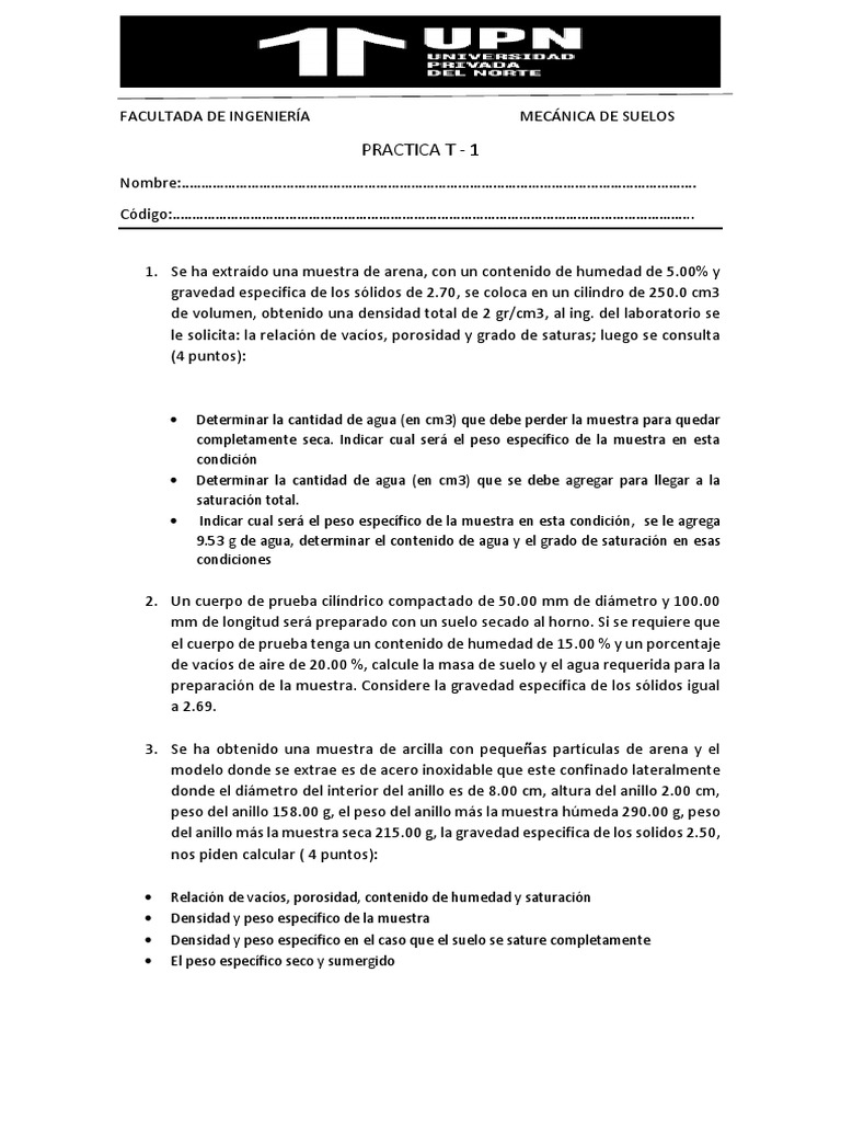 Practica T - 1 | PDF | Humedad | Mecánica de suelos