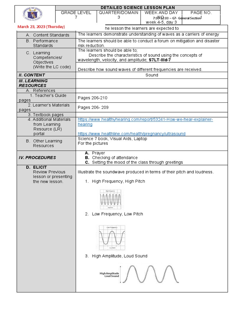 Lesson Plan Sound Waves - 3 | PDF | Ear | Sound
