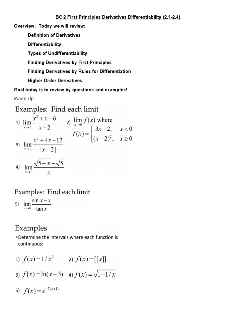 BC 2 First Principles Derivatives Differentiability POST | PDF ...