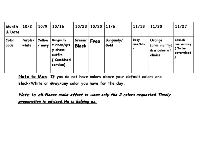 Dress Code & Color Code Chart 3 | PDF