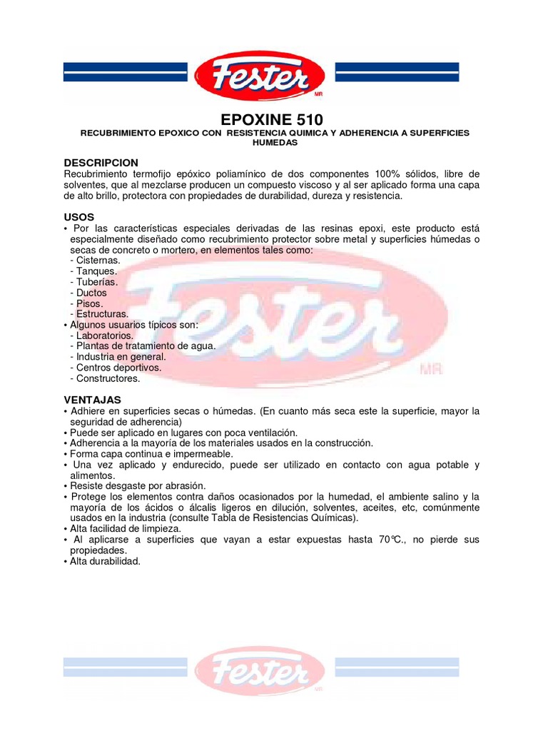 Epoxine 510 Recubrimiento Epoxico Con Resistencia Quimica y Adherencia A Superficies Humedas ...