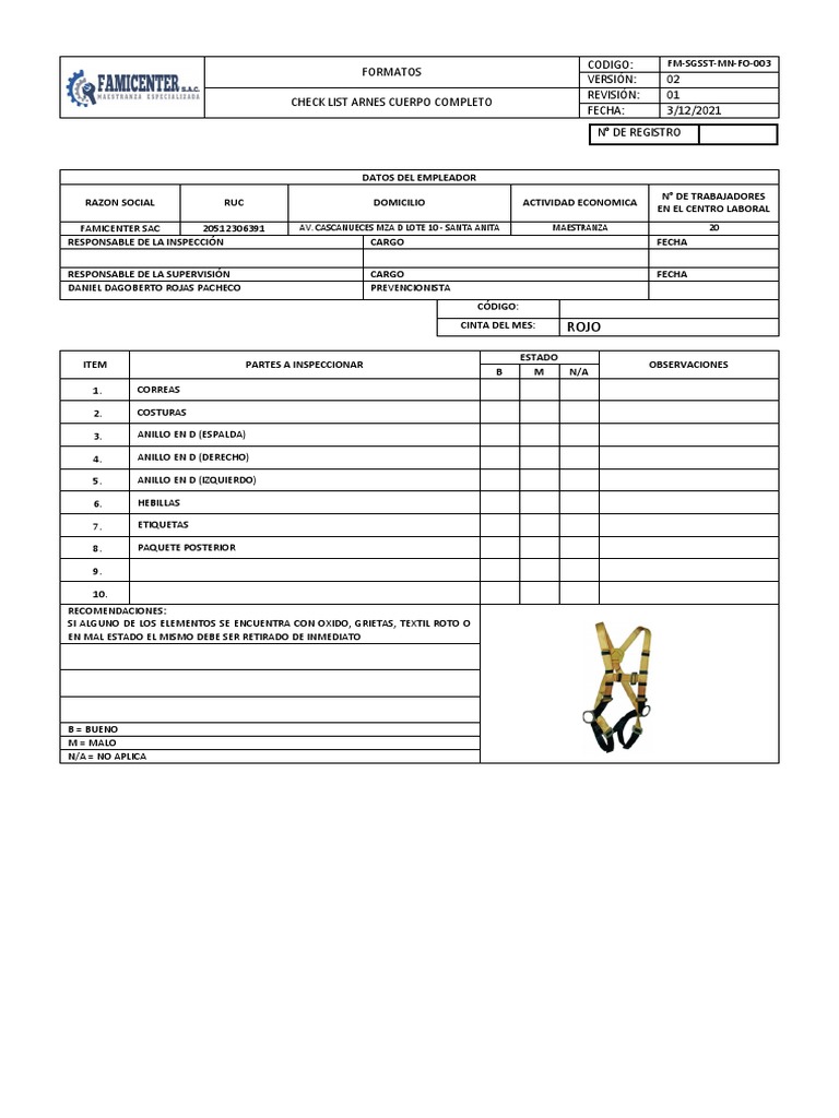 Check List Arnes Cuerpo Completo | PDF