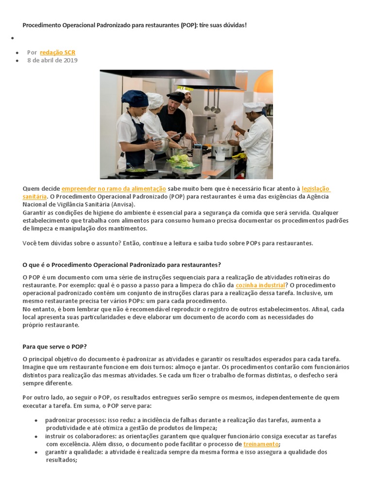 Procedimento Operacional Padronizado para Restaurantes | PDF ...