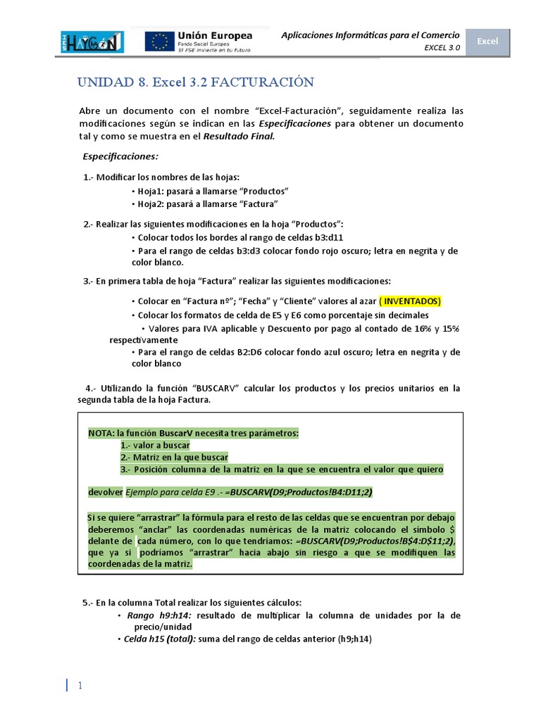 Excel Ejercicio 3.2 Facturación | PDF | Factura | Microsoft Excel