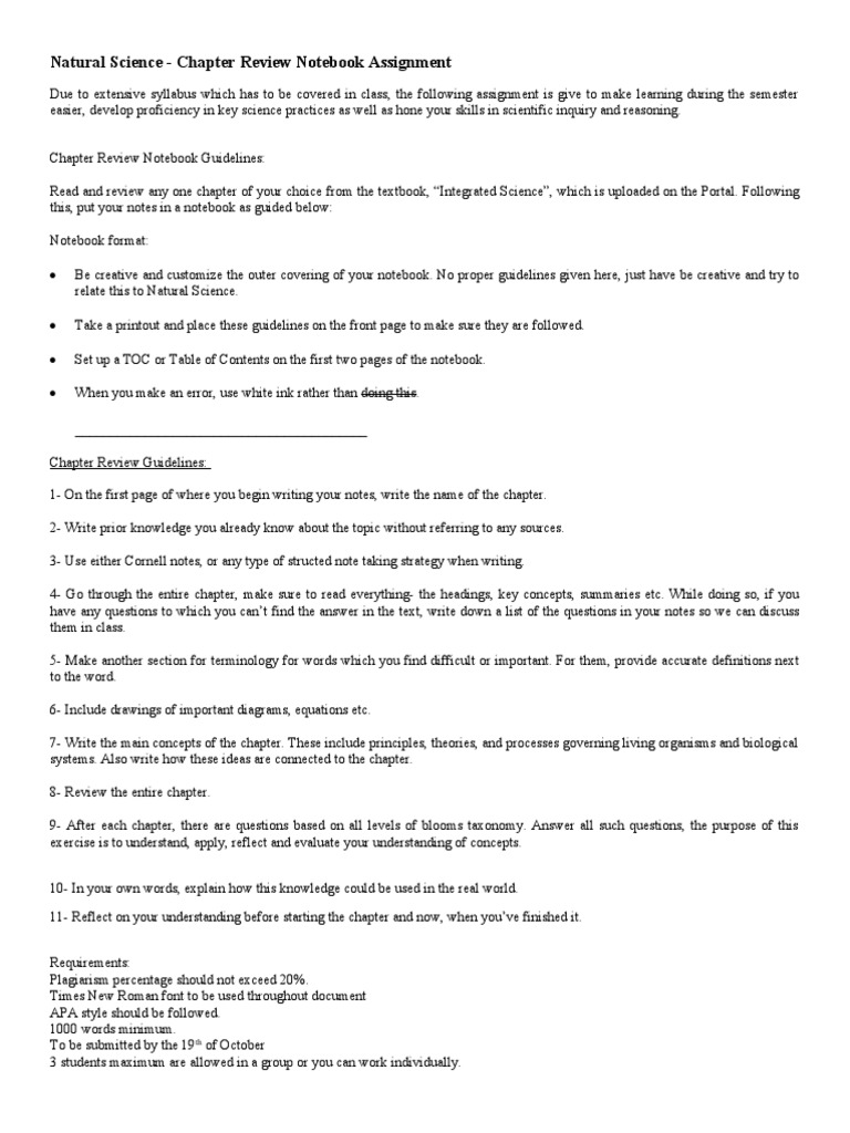 Natural Science - Chapter Review Notebook Assignment | PDF | Science ...