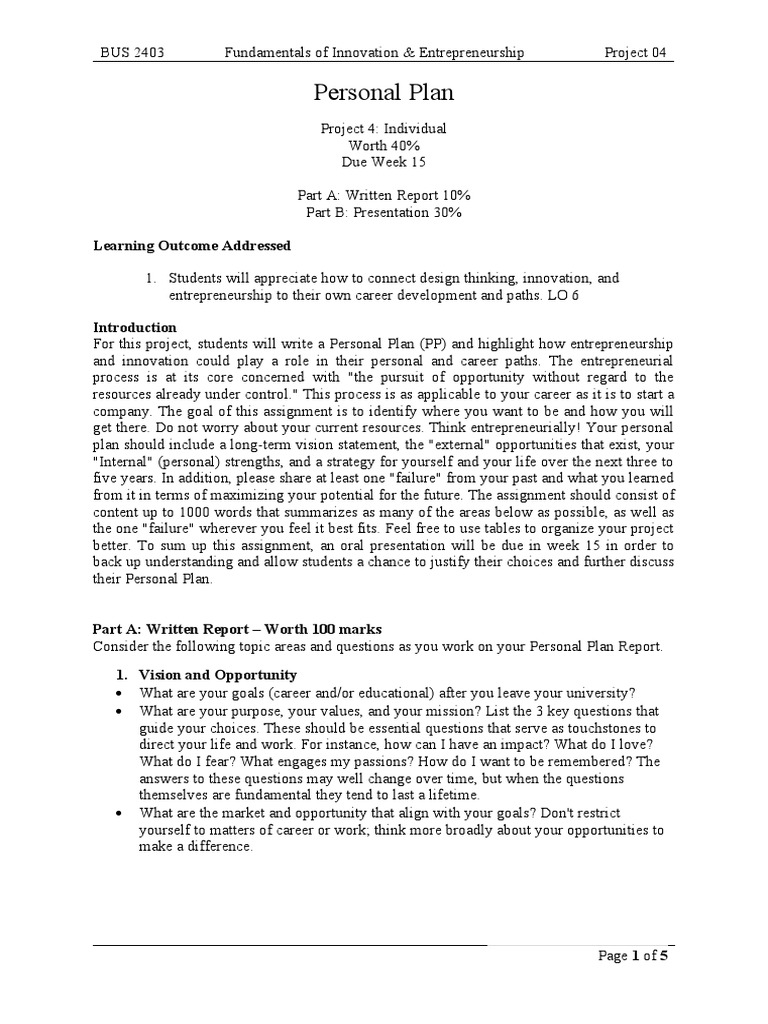 Personal Plan: Learning Outcome Addressed | Download Free PDF ...