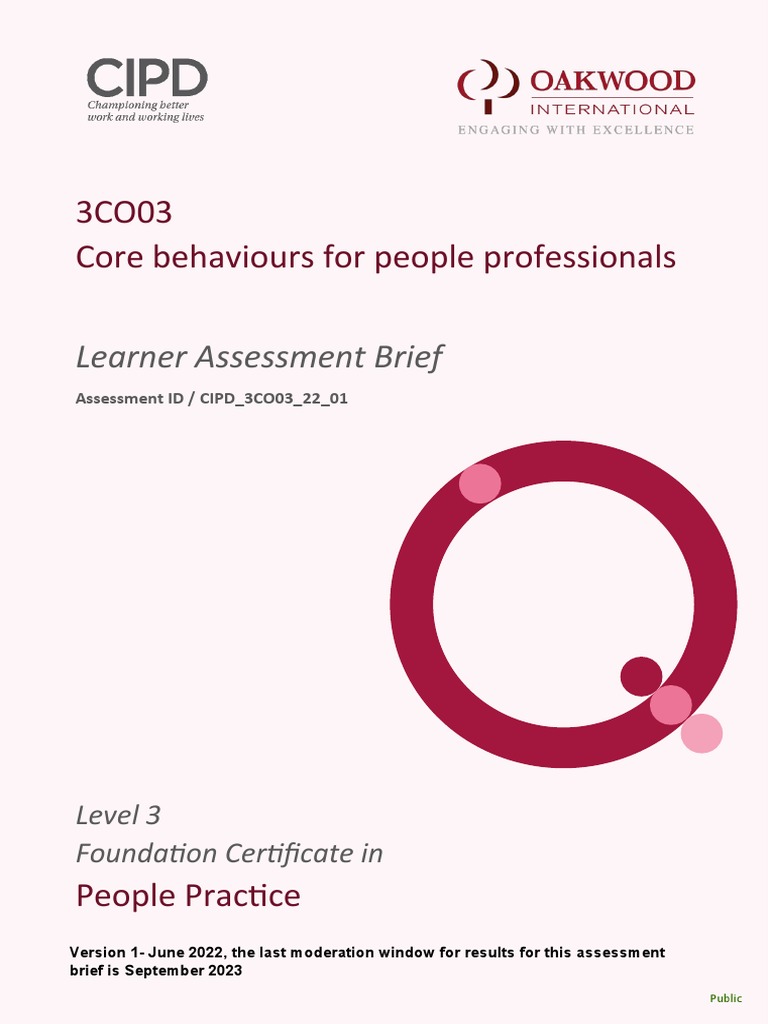 3CO03 Core Behaviours For People Professionals: Learner Assessment ...