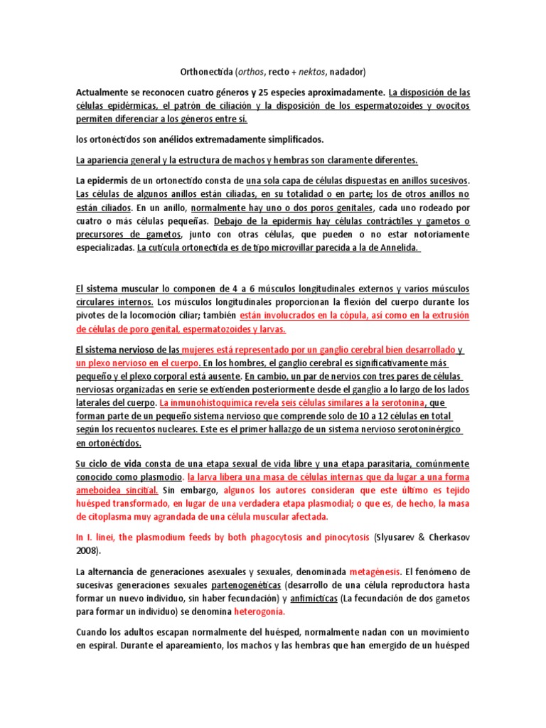 Morfología y Ciclo de Vida de Orthonectida | PDF | Anatomía | Zoología