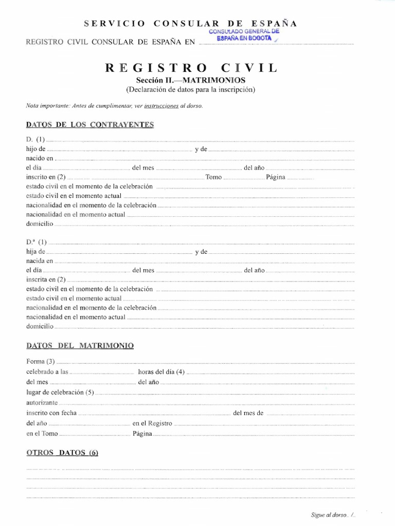 Hoja Declaratoria de Datos de Inscripción de Matrimonio | PDF | Instituciones sociales ...