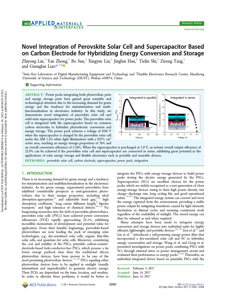 Novel Integration of Perovskite Solar Cell and Supercapacitor Based On ... Novel Integration of Perovskite Solar Cell and Supercapacitor Based On ...