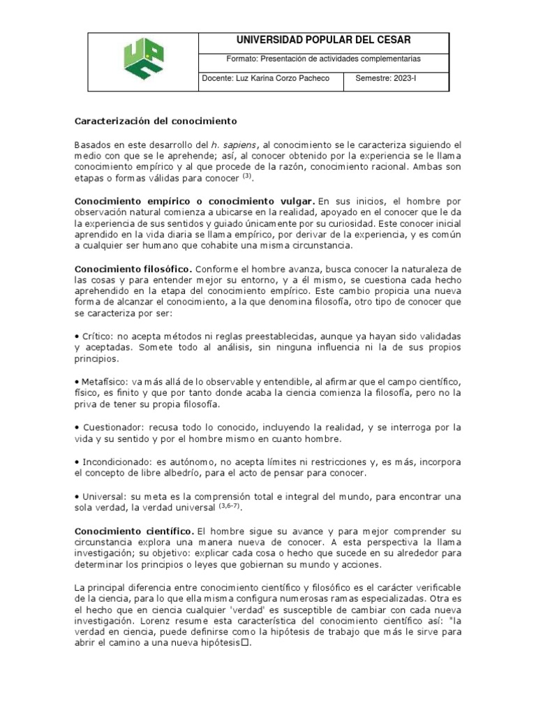 Material Complementario Semana 2. Ing303-02 | PDF | Conocimiento | Empirismo