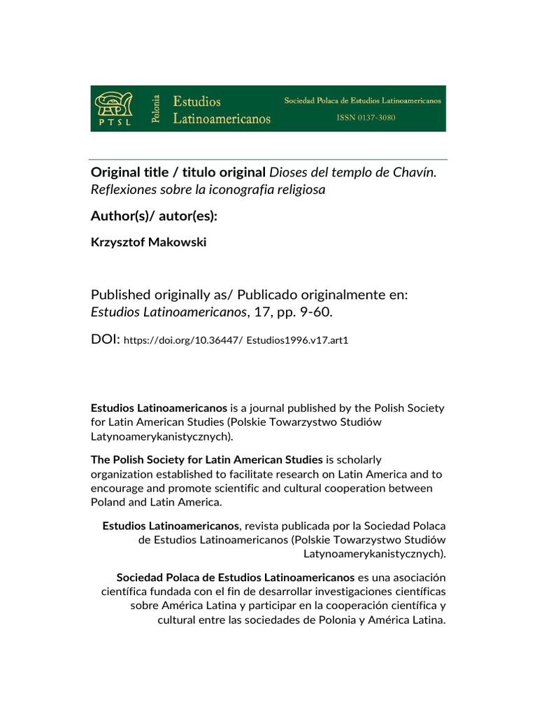 Original Title / Titulo Original Dioses Del Templo de Chavín. Author(s) / Autor (Es) | PDF