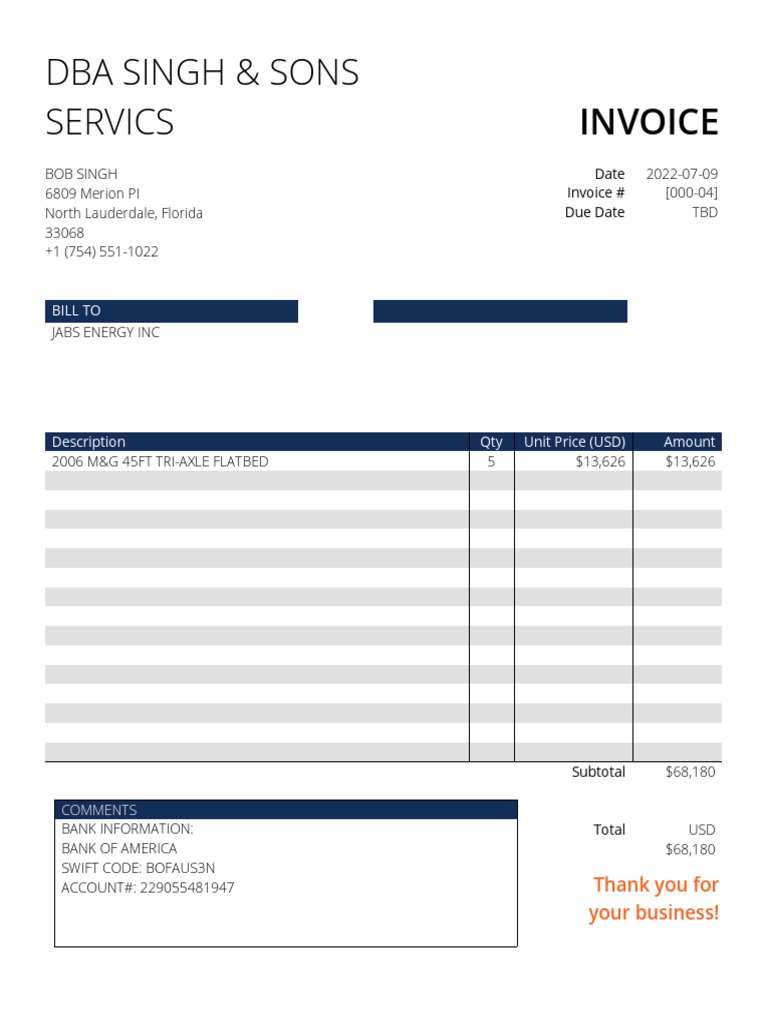 Dba Singh & Sons Servics: Invoice | PDF