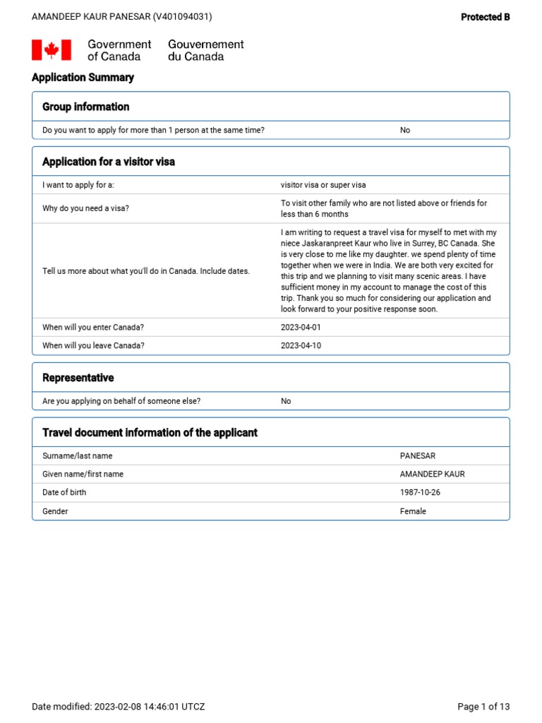 Visitor Visa Application for Canada | PDF