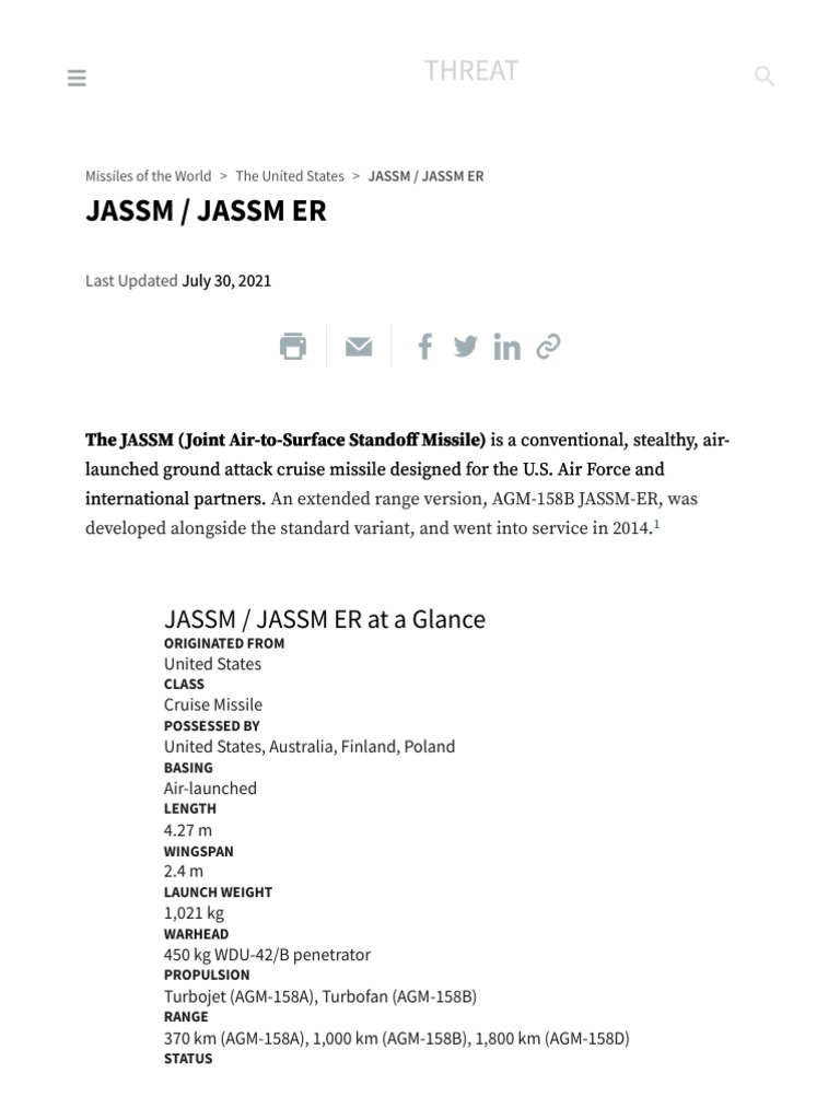 JASSM - JASSM ER - Missile Threat | PDF | Military Technology | Rockets ...