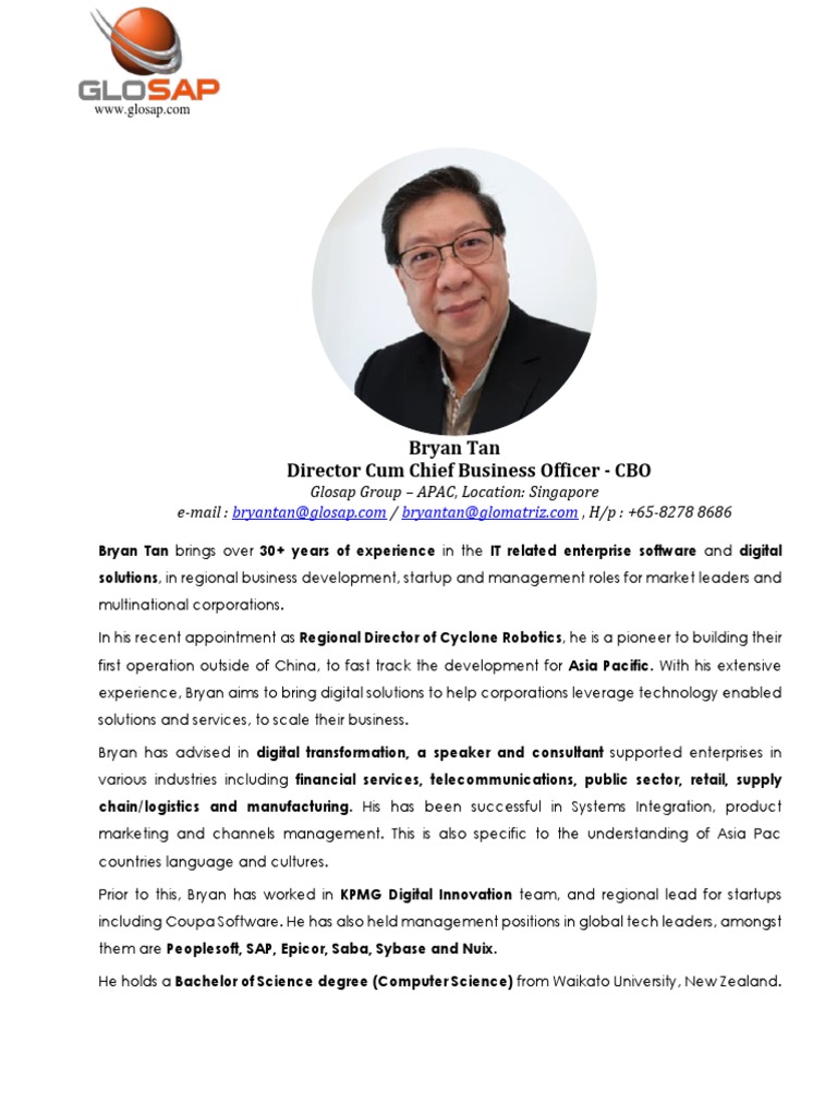 Bryan Tan - Chief Business Officer - Glosap Group - APAC | PDF