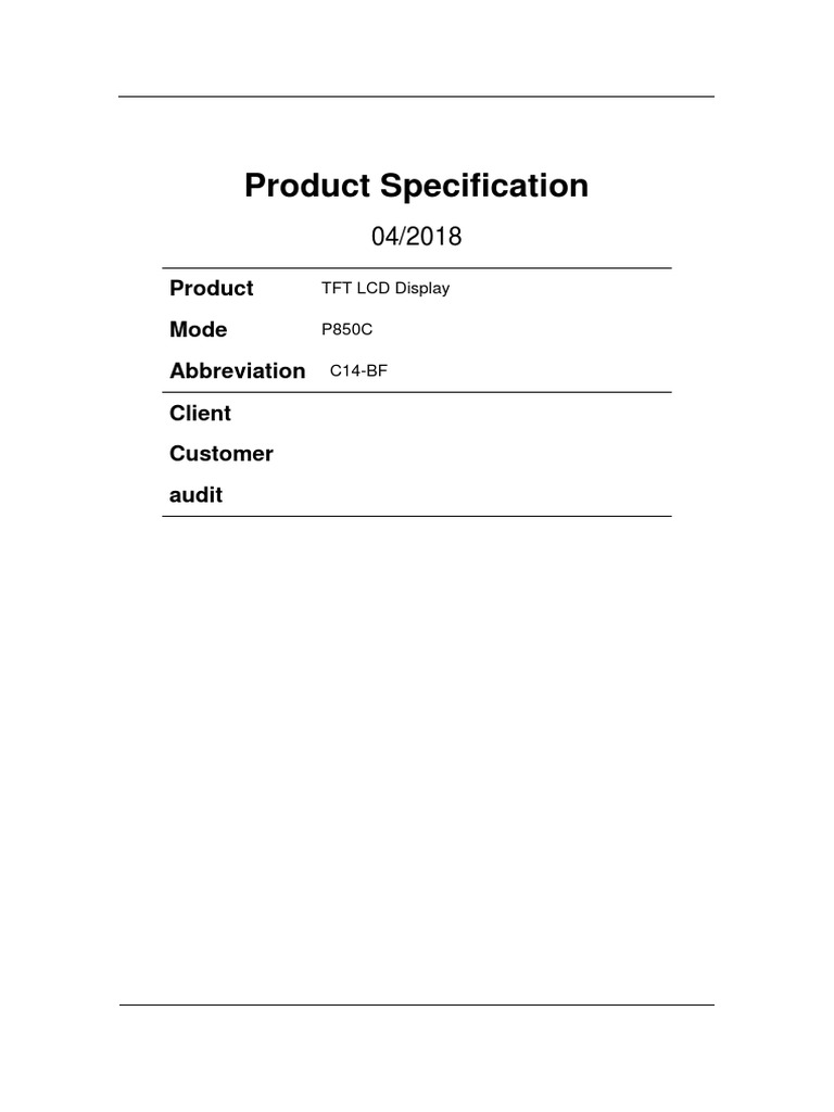 Product Specification for TFT LCD Display P850C | PDF | Menu (Computing ...