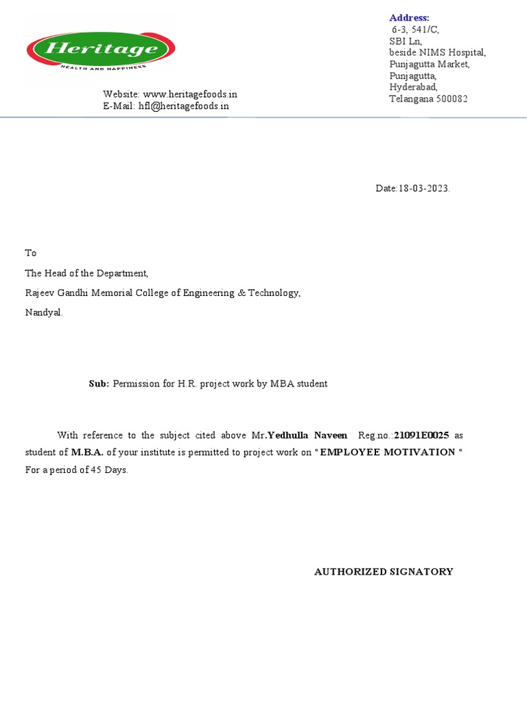 HERITAGE Naveen Permission Letter | PDF