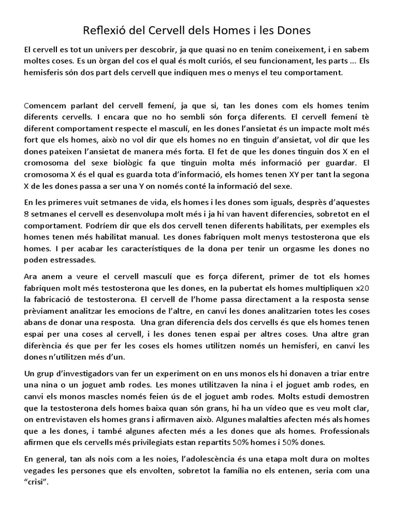 Reflexió Del Cervell Dels Homes I Les Dones | PDF