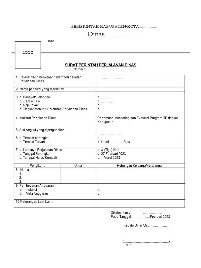 Contoh SPPD Pert Monitoring Dan Evaluasi Program TB Tingkat Kabupaten | PDF