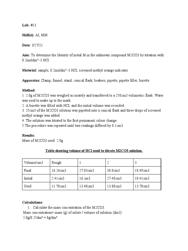Chem Lab 13 | PDF | Titration | Chemistry
