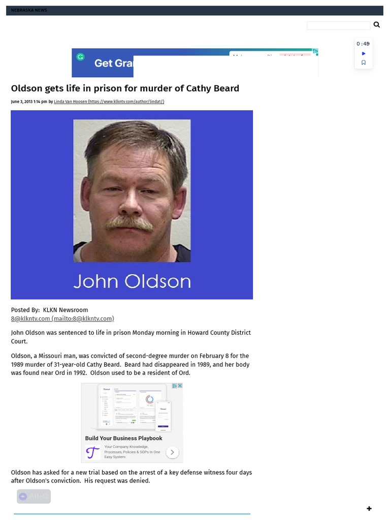 Oldson Sentenced for Cathy Beard Murder | PDF