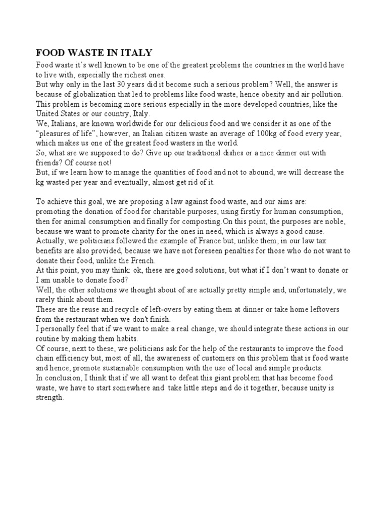 FOOD WASTE IN ITALY - Doc in English | PDF