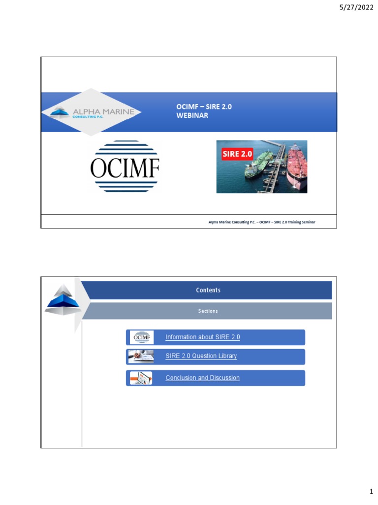 Ocimf - Sire 2.0 Webinar: Information About SIRE 2.0 SIRE 2.0 Question ...