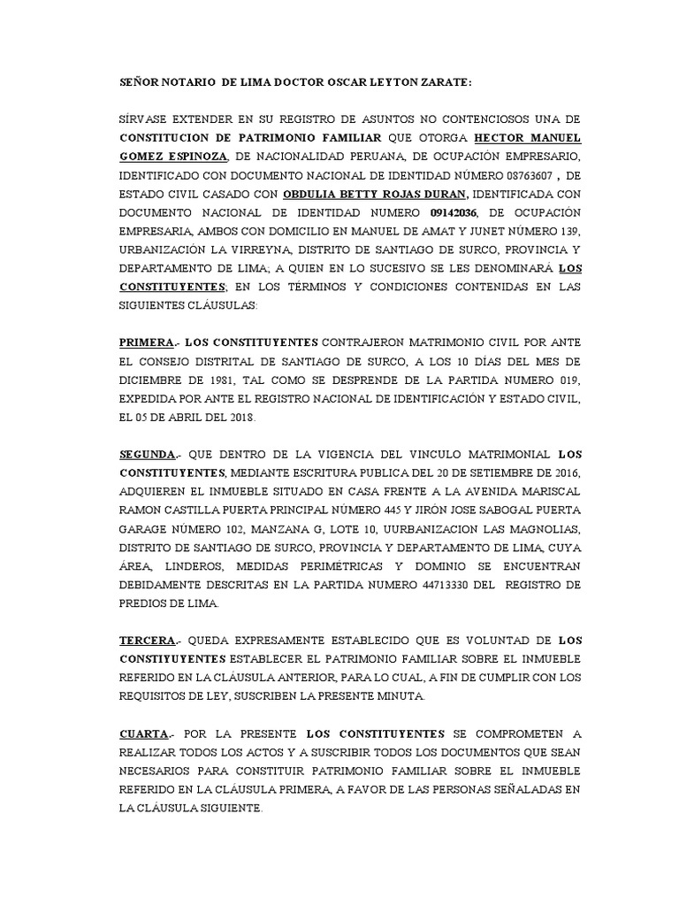Constitución de Patrimonio Familiar | PDF | Justicia | Crimen y violencia