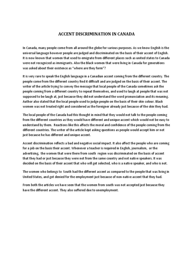 Accent Discrimination in Canada | PDF | Accent (Sociolinguistics ...