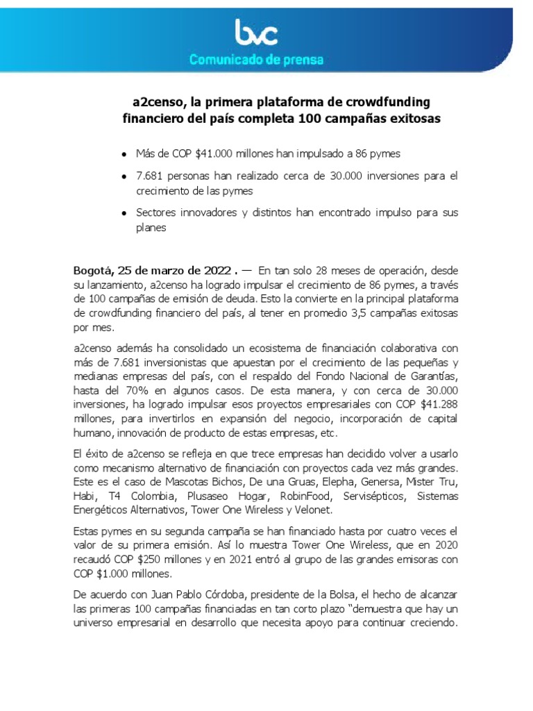 A2censo La Primera Plataforma de Crowdfunding Financiero Del País ... A2censo La Primera Plataforma de Crowdfunding Financiero Del País ...