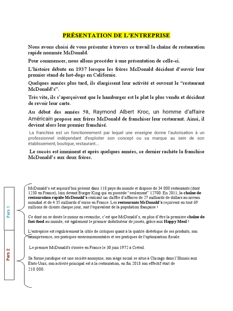 Présentation Mcdo | PDF | McDonald's | Hamburgers
