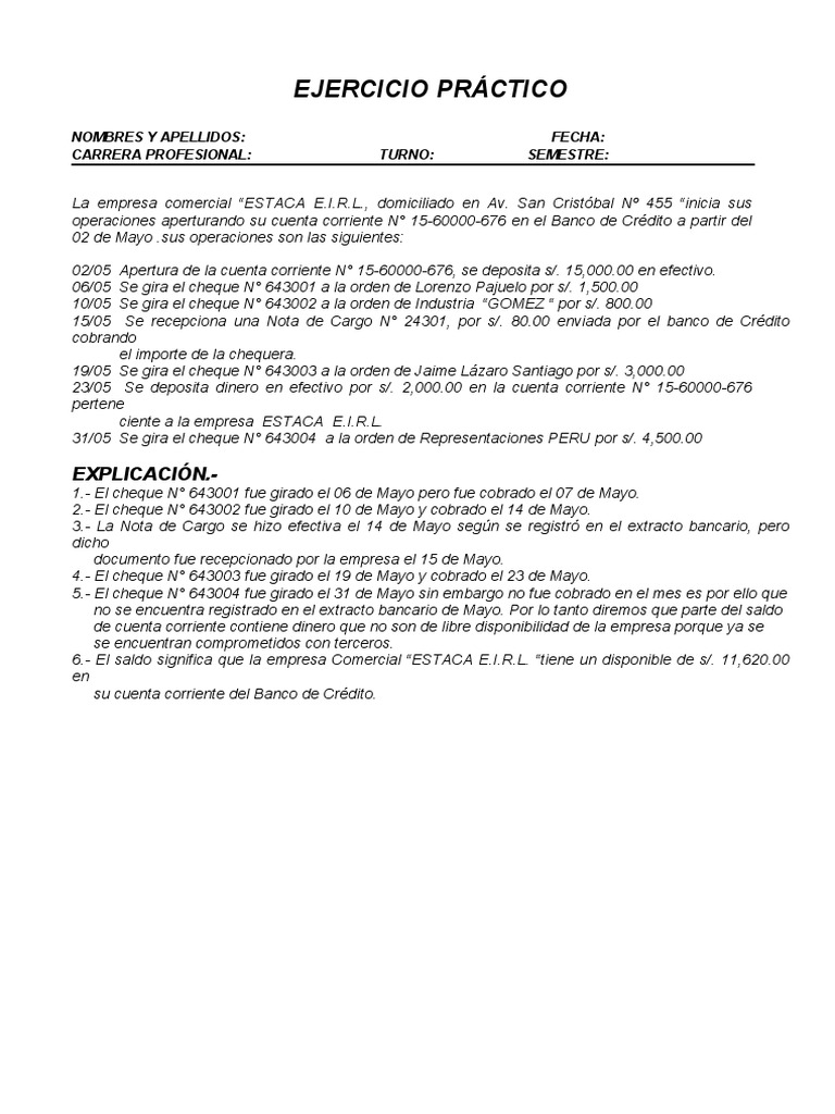 Ejercicio Práctico Libro Bancos | PDF