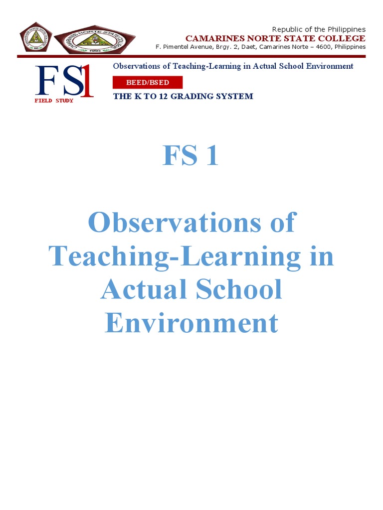 FS1 Observations of Teaching-Learning in Actual School Environment | PDF | Classroom | Classroom ...