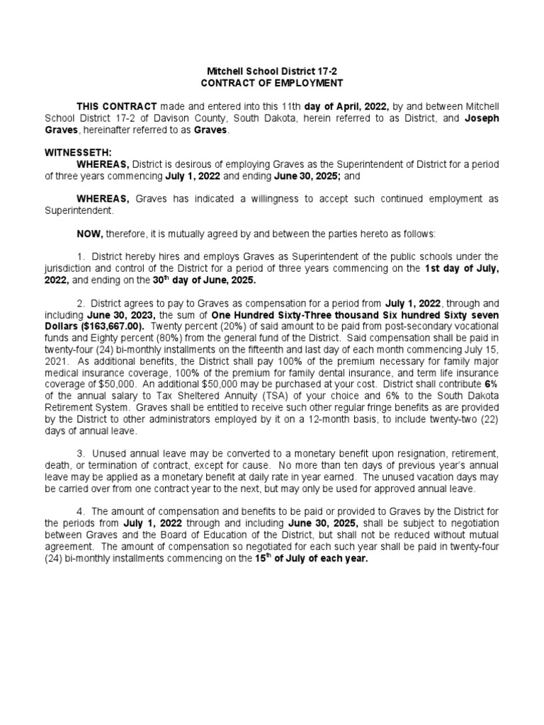 Joe Graves' Superintendent Contract | Download Free PDF | Economies ...