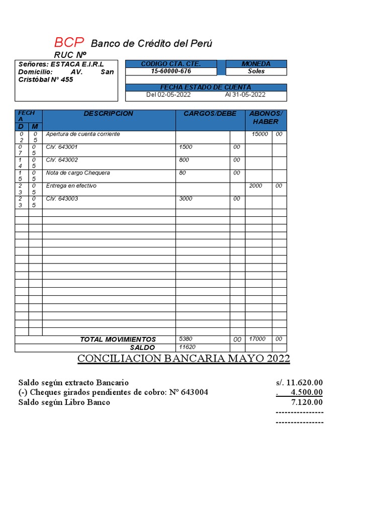 Formato de Extracto Bancario | PDF