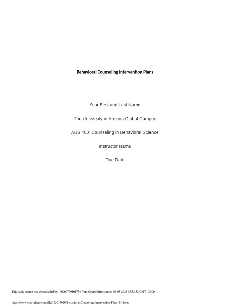 Behavioral Counseling Intervention Plan | PDF | Counseling Psychology ...