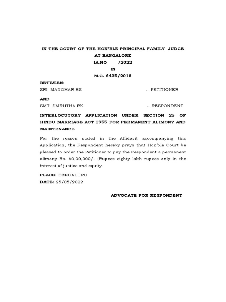 IA For Permanent Alimony | PDF | Affidavit | Social Institutions