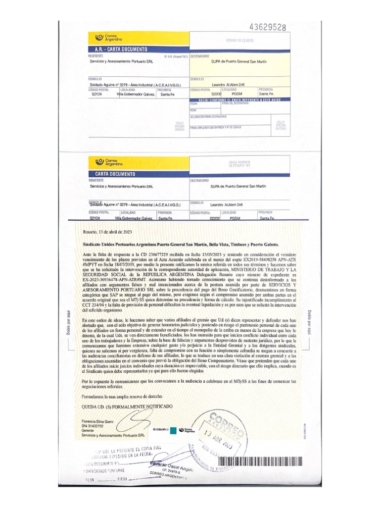 Cartas Documento SUPA | PDF