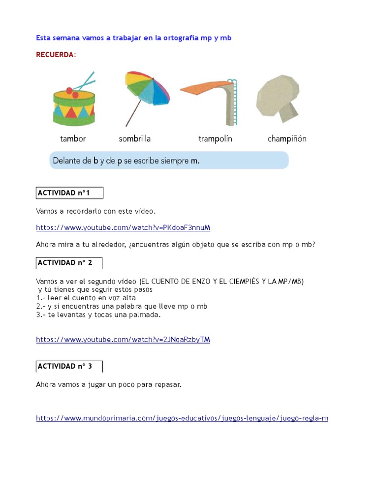 Recuerda:: Esta Semana Vamos A Trabajar en La Ortografía MP y MB | PDF
