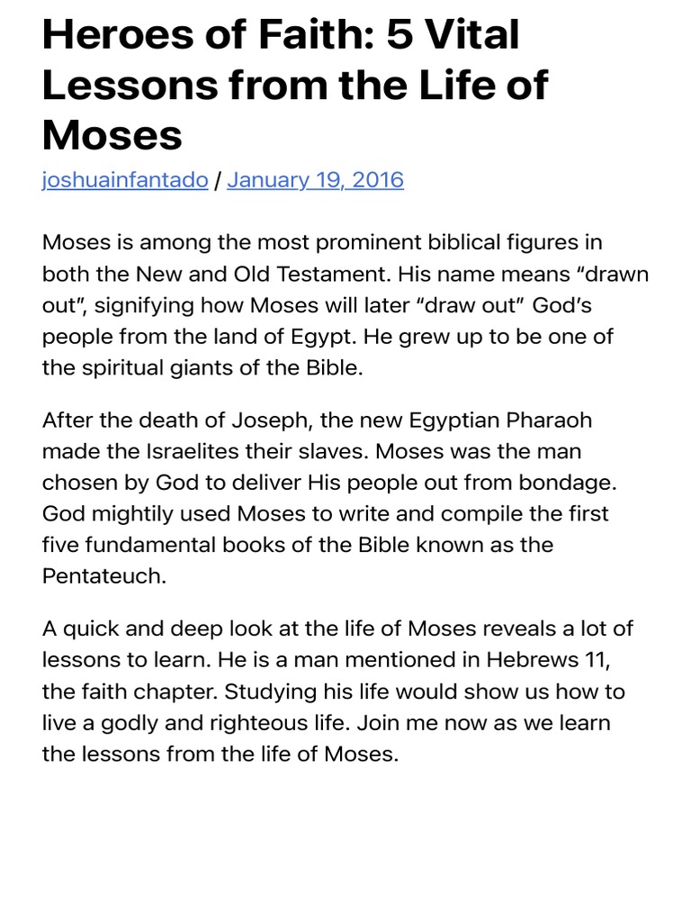 Heroes of Faith: 5 Vital Lessons From The Life of Moses - Becoming Christians | PDF | Moses ...